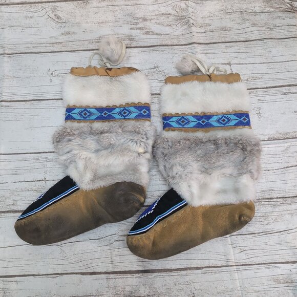 Shoes | Native American Handmade Beaded Leather And Fur Moccasin Mukluk ...